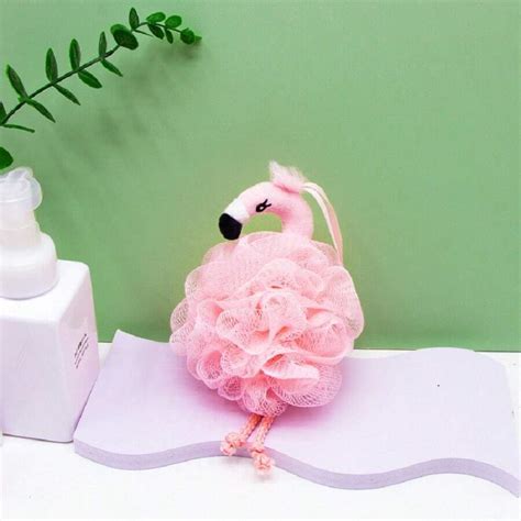 Flamingo Design Exfoliating Home Spa Shower Loofah Puffs Sponge Bath