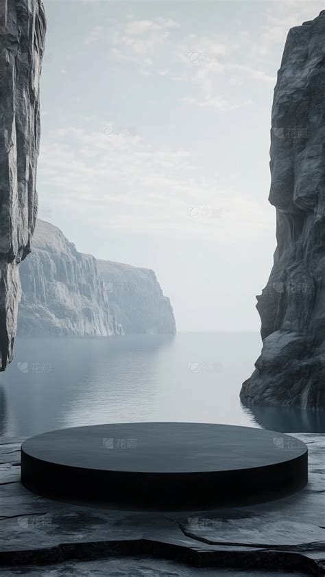 背景系列写实山峰山间峡谷水面展台背景素材 花瓣网