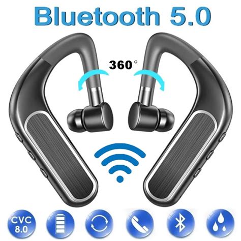 Eshop หูฟังบลูทูธ5 0ไร้สาย8d หูฟัง Hifi สเตอริโอตัดเสียงรบกวนหูฟังกีฬาแบบแขวนปุ่ม ลายนิ้วมือหู