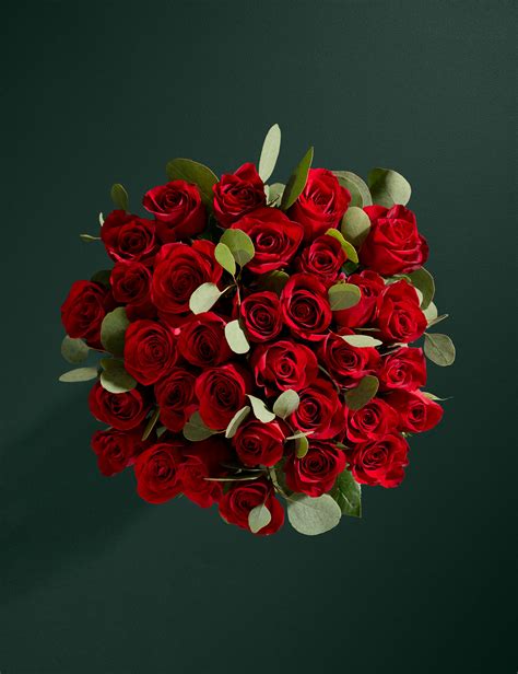 Valentines Red Freedom® Roses And Eucalyptus Bouquet Flower Market Mands
