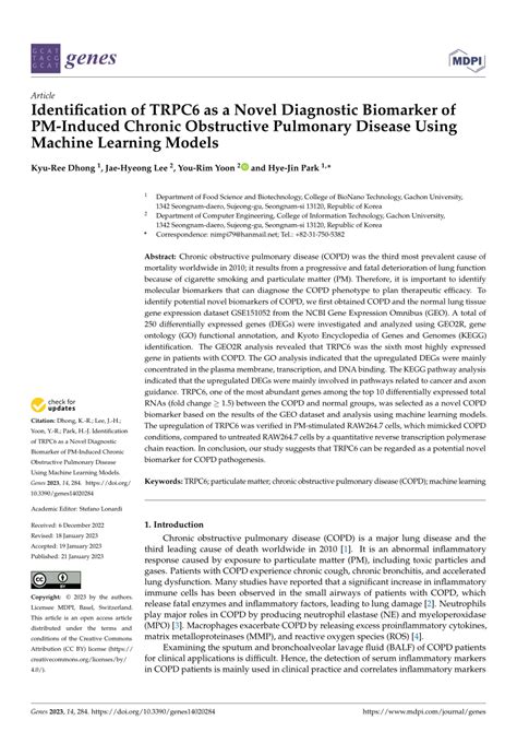 PDF Identification Of TRPC6 As A Novel Diagnostic Biomarker Of PM