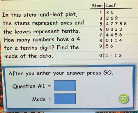 Solved In This Stem And Leaf Plot The Stems Represent Ones And The Leaves Represent Tenths