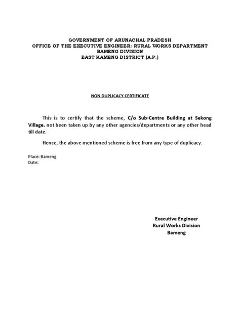 non duplicacy cert pdf