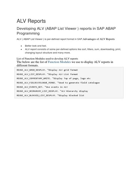 12 Alv Reports Pdf Parameter Computer Programming Subroutine
