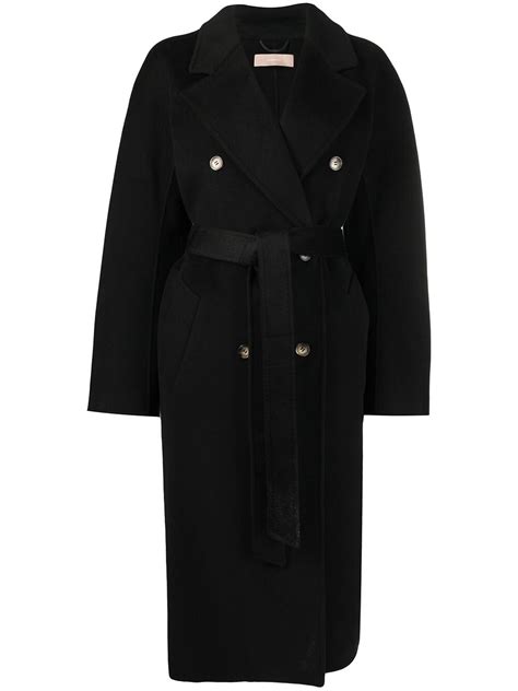 12 Storeez Belted Double Breated Wool Coat Black Editorialist