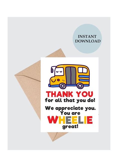 Bus Driver Appreciation Card Printable Bus Driver Thank You Etsy In