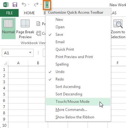 Excel 2013 Excel 2013 Enabling Touch Mode