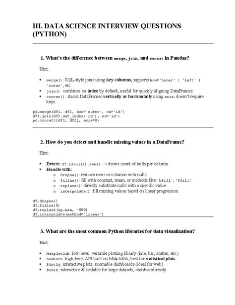 Data Science Interview Questions Python Cơ Bản Studocu