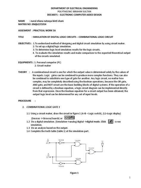 Practical Work 5a Combinational Logic Gates 1 Pdf Logic Gate