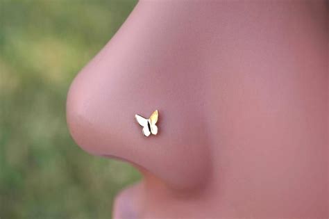 Butterfly 14kt Rose Gold Or Silver Nose Ring Rose Gold Nose Etsy