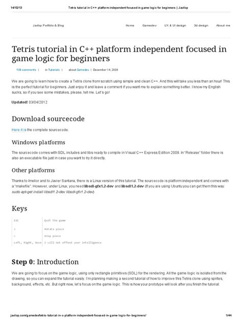 tetris tutorial in c platform independent focused in game logic for