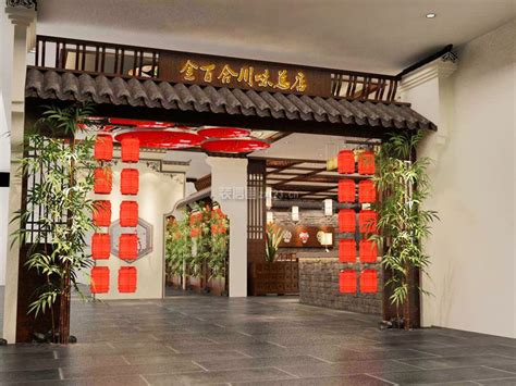 北京烤鱼店中式风格620平米设计方案 餐厅门头设计效果图装信通网
