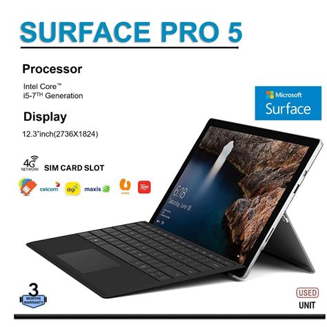 Microsoft Surface Pro 5 Laptoptablet Core I5 7th Gen 8gb Ram256gb Ssd