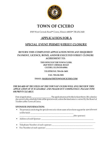 Fillable Online Application For A Special Event Permitstreet Closure
