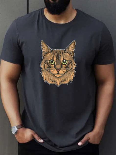 Adorable Cat Print T Shirt Tees Men Casual Short Sleeve T Temu Australia
