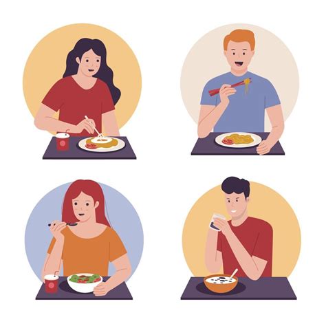 Vector Colección De Personas Comiendo Comida Concepto 21347236 Vector