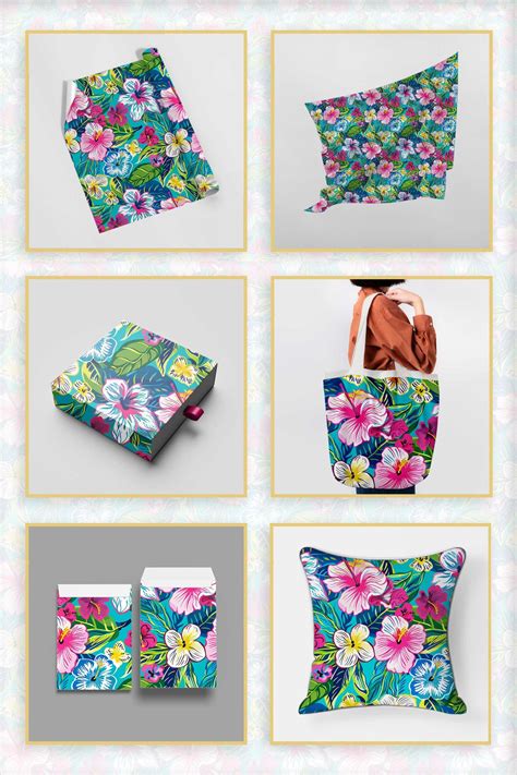 Tropical Seamless Svg Pattern Hibiscus Blossoms Palm Leaves Exotic
