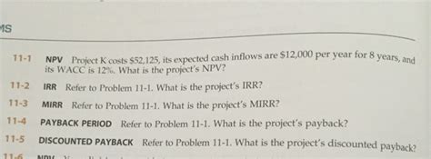 Solved Project K Costs Its Expected Cash Inflows Chegg