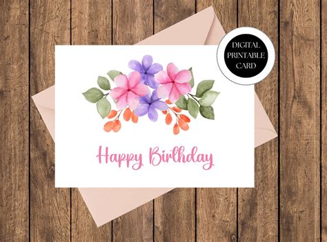 Printable Birthday Card Pink Floral Birthday Card Printable Etsy