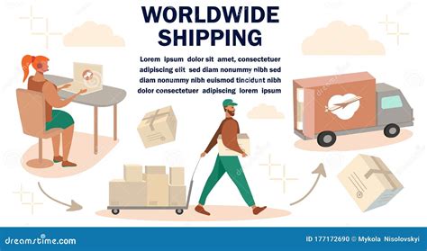 Worldwide Shipping Process Flowchart Flat Banner Stock Vector