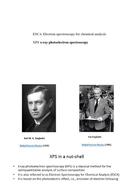 Esca Electron Spectroscopy For Chemical Analysis Xps X Ray