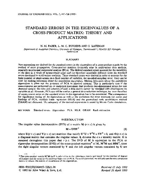 pdf standard errors in the eigenvalues of a cross‐product matrix