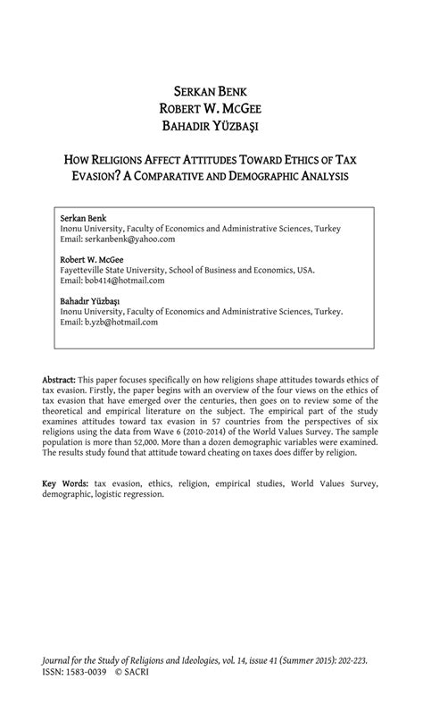 Pdf How Religions Affect Attitudes Toward Ethics Of Tax Evasion A