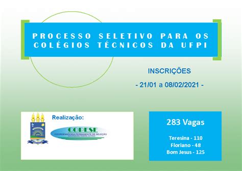 Edital De Sele O Para Cursos T Cnicos Dos Col Gios T Cnicos Da Ufpi Ufpi