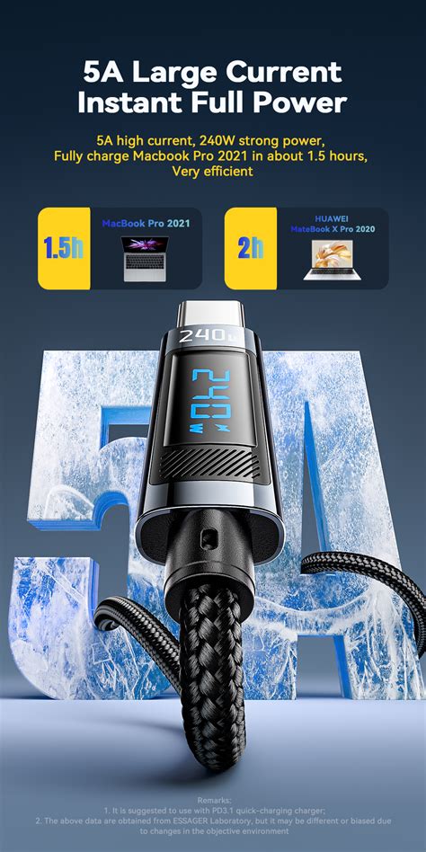 Essager PD 240W สายชารจ Type C ชารจเรว PD 3 1 Type C สายเคเบล 5A สาหรบ IPH HUAWEI
