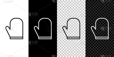 设置线烤箱手套图标隔离在黑色和白色背景。厨房布垫子的迹象。烹饪手套。矢量图