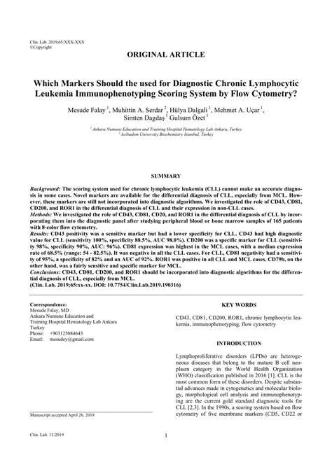 Pdf Which Markers Should The Used For Diagnostic Chronic Lymphocytic Leukemia
