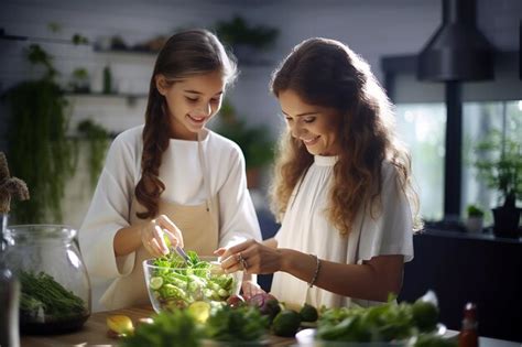 Mamá E Hija Cocinando Juntos En Una Cocina Brillante Para El Ocio