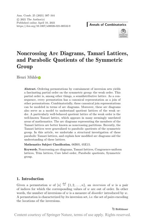 Pdf Noncrossing Arc Diagrams Tamari Lattices And Parabolic