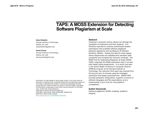 Pdf Taps A Moss Extension For Detecting Software Plagiarism At Scale
