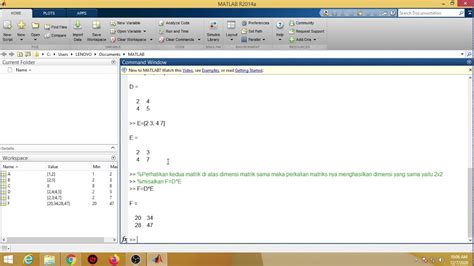 Tutorial Perkalian Matriks di Command Window Matlab - YouTube