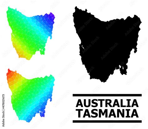 Vector Low Poly Rainbow Colored Map Of Tasmania Island With Diagonal Gradient Triangulated Map