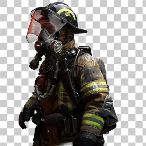 Premium Psd Fireman Holding Fire Hose And Wearing Helmet