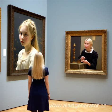 Blonde Girl Admiring Art At Tretyakov Gallery In Moscow Ai Art Generator