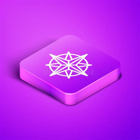 Isometric Line Wind Rose Icon Isolated On Purple Background Compass