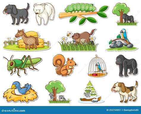 Conjunto De Stickers De Dibujos Animados Animales Salvajes Ilustración