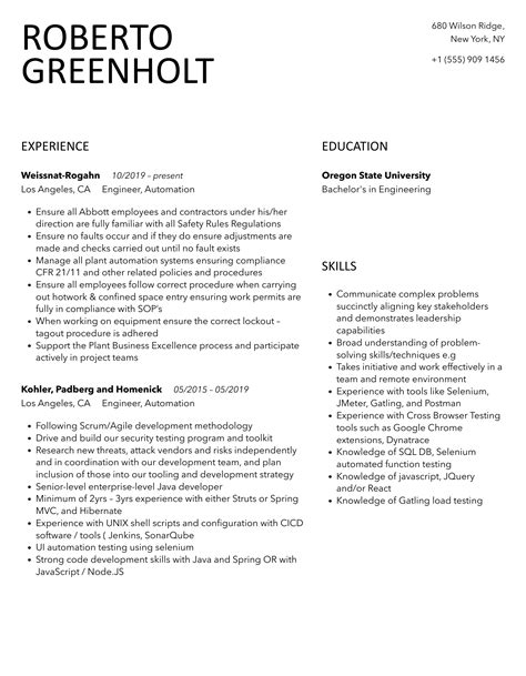 Engineer Automation Resume Samples Velvet Jobs