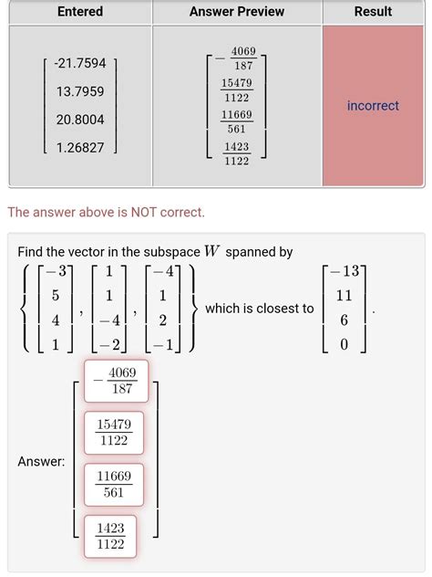 Solved The Answer Above Is NOT Correct Find The Vector In Chegg