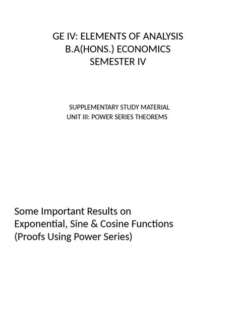 Power Series Theorems And Proofs Pdf