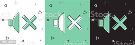 흰색과 녹색 검은 색 배경에 격리 된 스피커 음소거 아이콘을 설정합니다 사운드 아이콘이 없습니다 볼륨 오프 기호입니다 벡터
