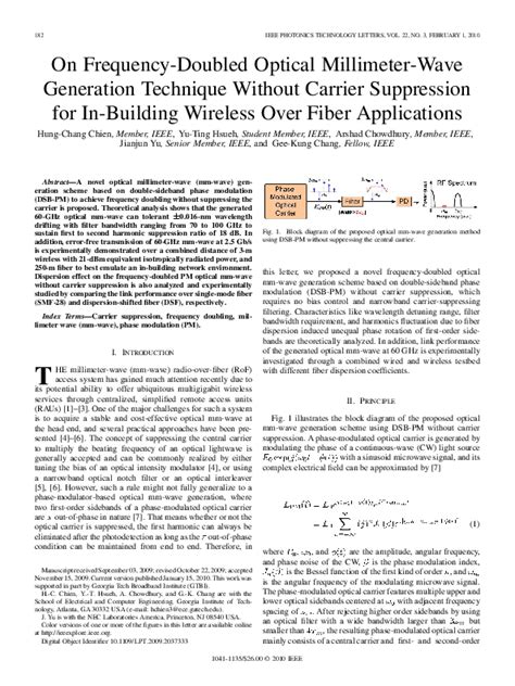 Pdf On Frequency Doubled Optical Millimeter Wave Generation Technique Without Carrier