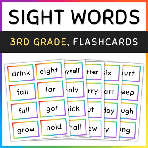 Sight Word Flash Cards Rainbow Sight Words Flashcards 3rd Grade Set