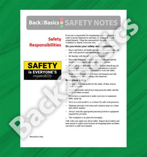 Safety Responsibility Safety Note Back 2 Basics Safety