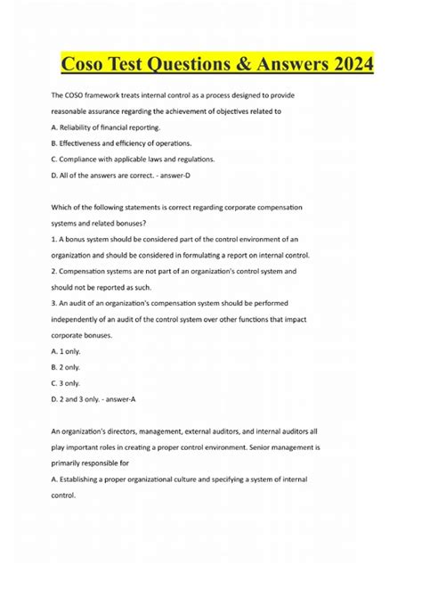 Coso Test Questions And Answers 2024 Coso Stuvia Us