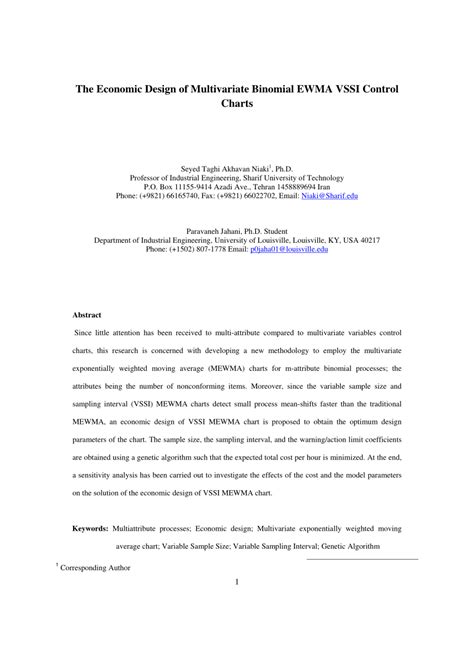 Pdf The Economic Design Of Multivariate Binomial Ewma Vssi Control Charts