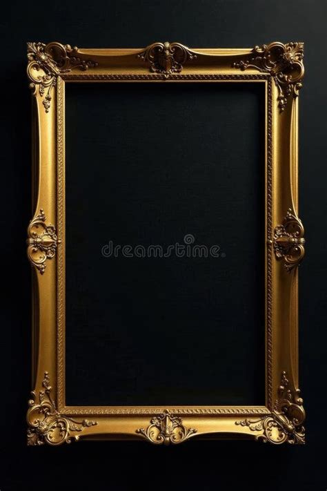 Antique Square Gold Frame Rich Baroque Details Black Backdrop Dark Classic Rich Stock